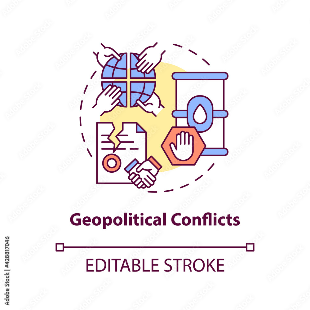 Geopolitical conflicts concept icon. Energy security threat idea thin ... Geopolitical conflicts concept icon. Energy security threat idea thin ...