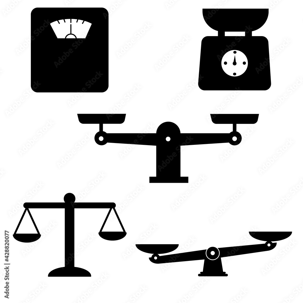 scale and weight icons set. scales of justice icon white background ...