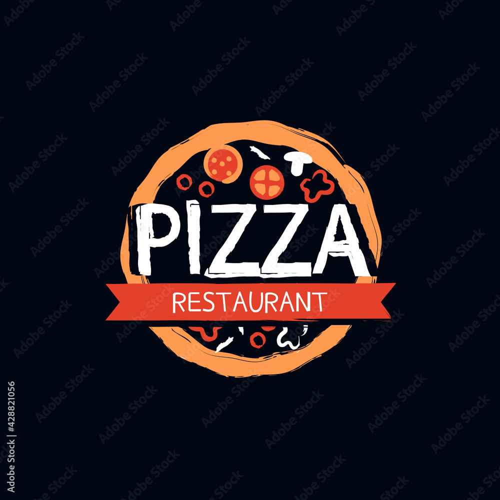 Hand drawn pizza restaurant logo or label design. Pizzeria, food ...