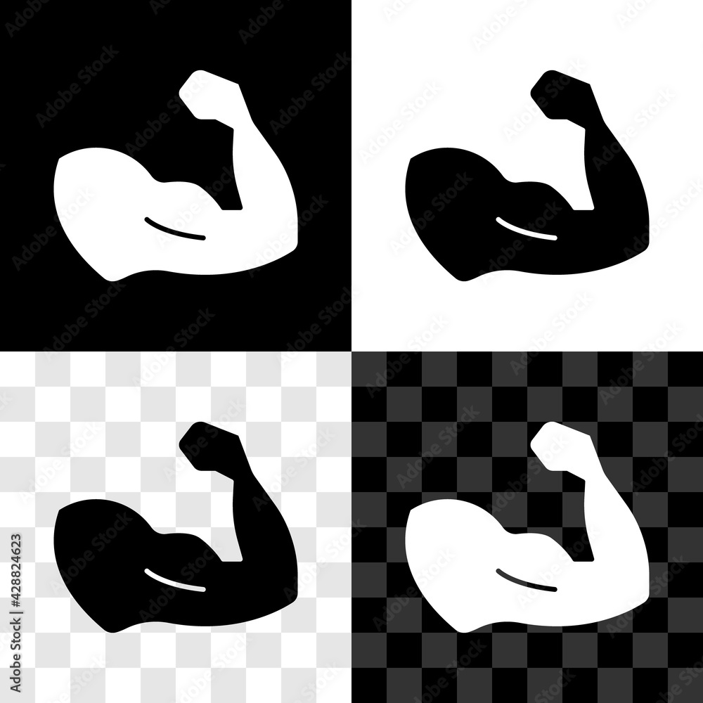 Set Bodybuilder showing his muscles icon isolated on black and white ...