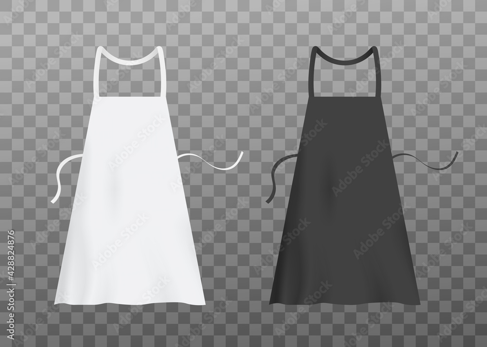 Templates of white and black chef aprons, realistic vector illustration ...