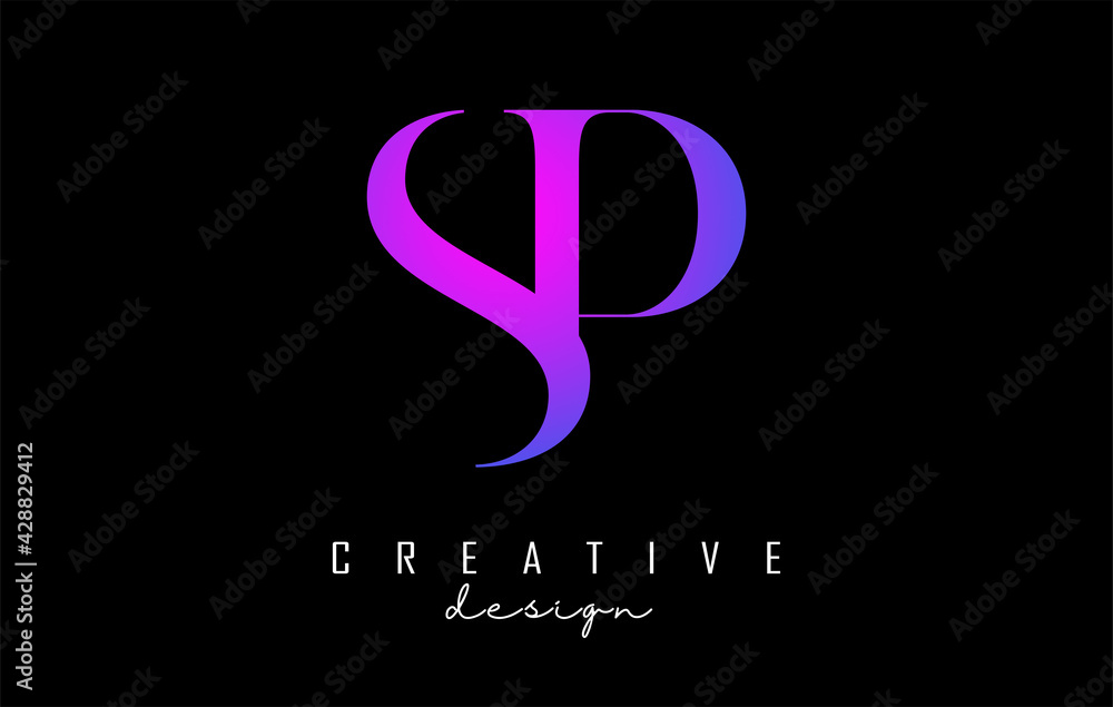 Colorful pink and blue SP s p letter design logo logotype concept with ...