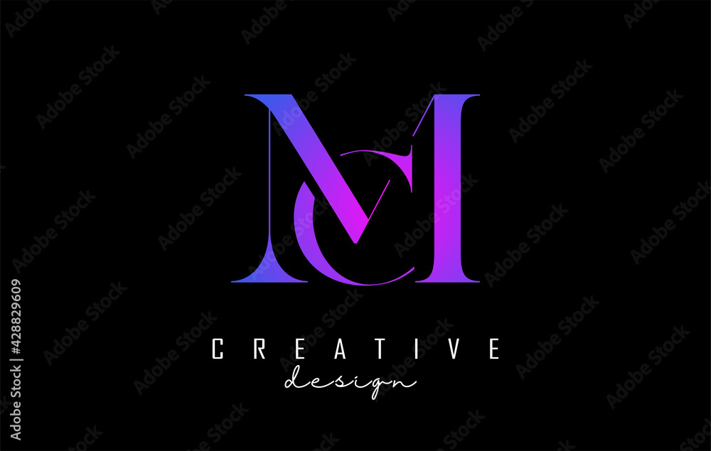 Colorful pink and blue MC m c letter design logo logotype concept with ...