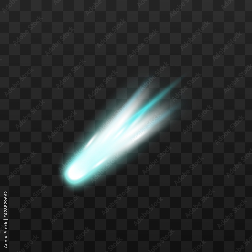 Mockup of falling glowing meteor or comet realistic vector illustration ...