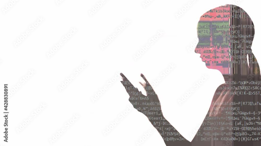 Double exposure silhouette. Mobile distortion. Colorful encryption ...