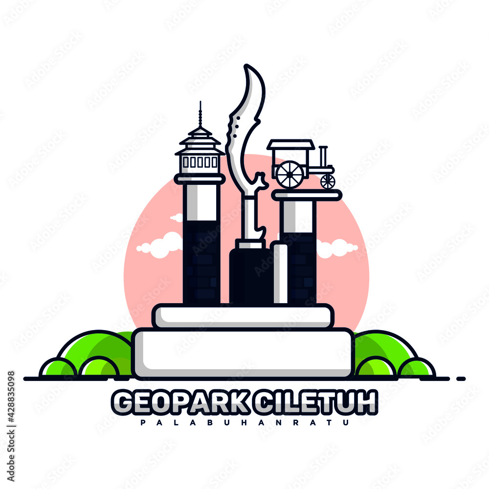 Geopark Ciletuh Palabuhanratu Sukabumi Monument in flat design style ...