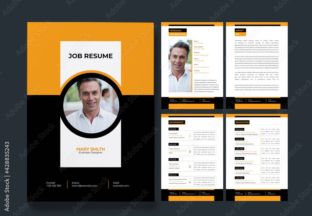 Minimal Resume and Cover Letter Layout with Yellow Accents Stock ...