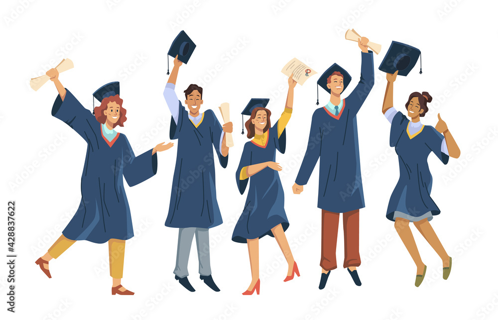 Graduated students celebrating graduation from college, university or ...