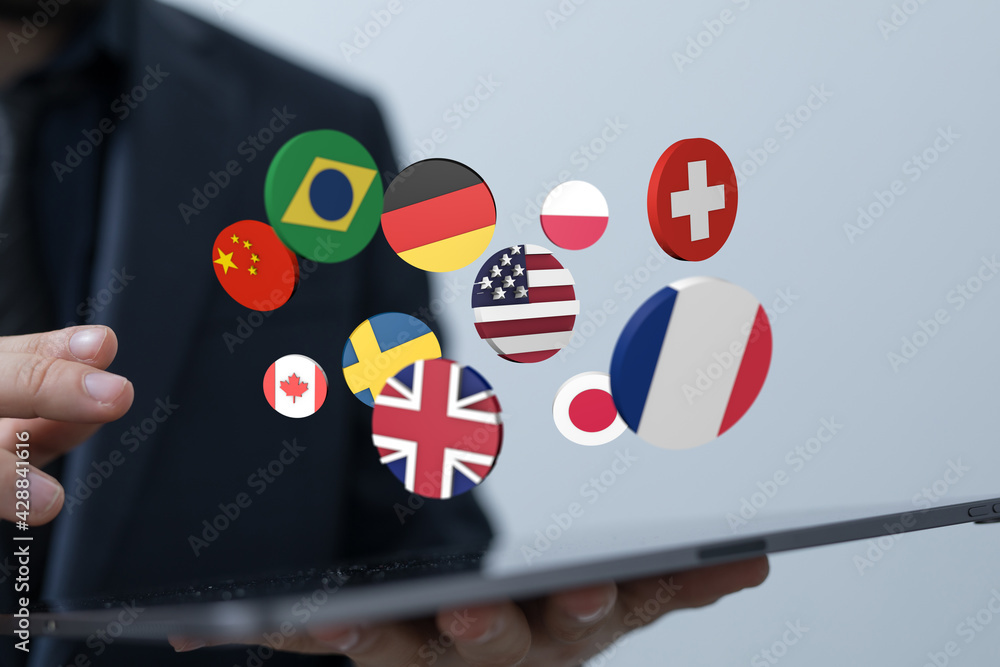 Global communication and international messaging concept, national ...