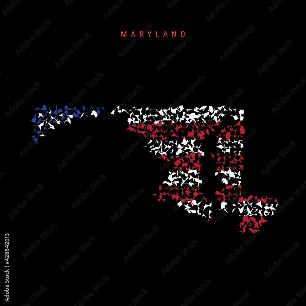 Maryland US state flag map, chaotic particles pattern in the american flag colors. Vector ...