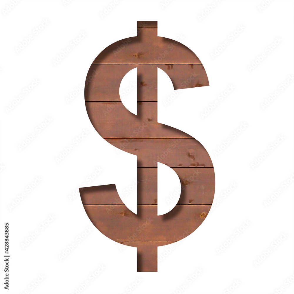 Font on the boards. Dollar money symbol, cut out of paper on a ...
