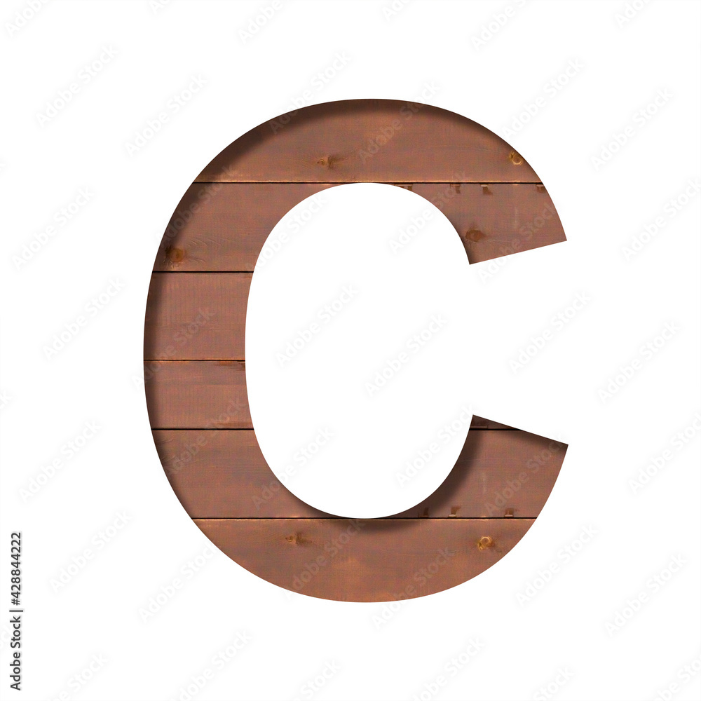 Font on texture of wooden boards. Letter C, cut out of paper on a ...