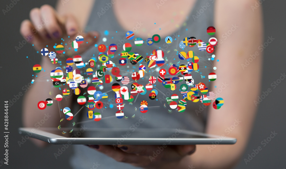 Global communication and international messaging concept, national ...