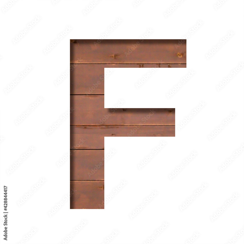 Font on texture of wooden boards. Letter F, cut out of paper on a ...