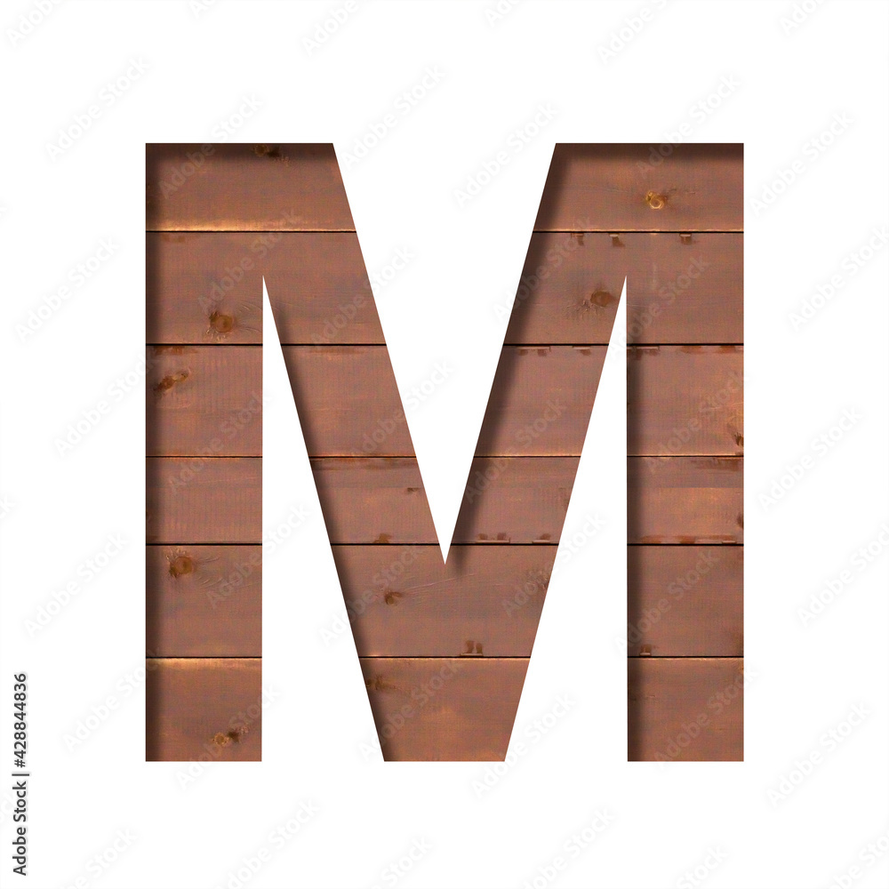 Font on texture of wooden boards. Letter M, cut out of paper on a ...