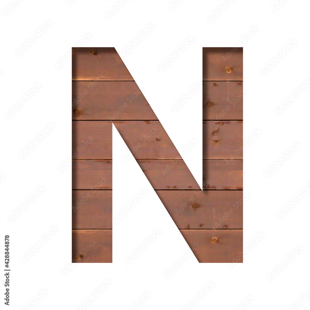Font on texture of wooden boards. Letter N, cut out of paper on a ...