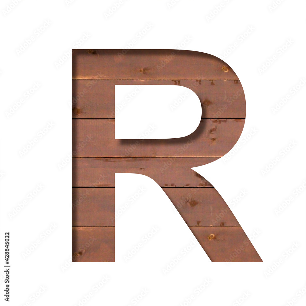 Font on texture of wooden boards. Letter R, cut out of paper on a ...
