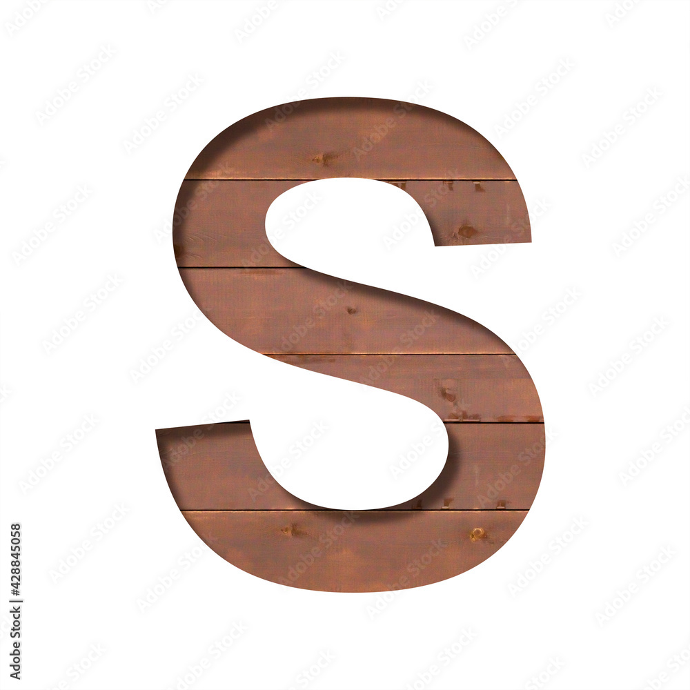 Font on texture of wooden boards. Letter S, cut out of paper on a ...