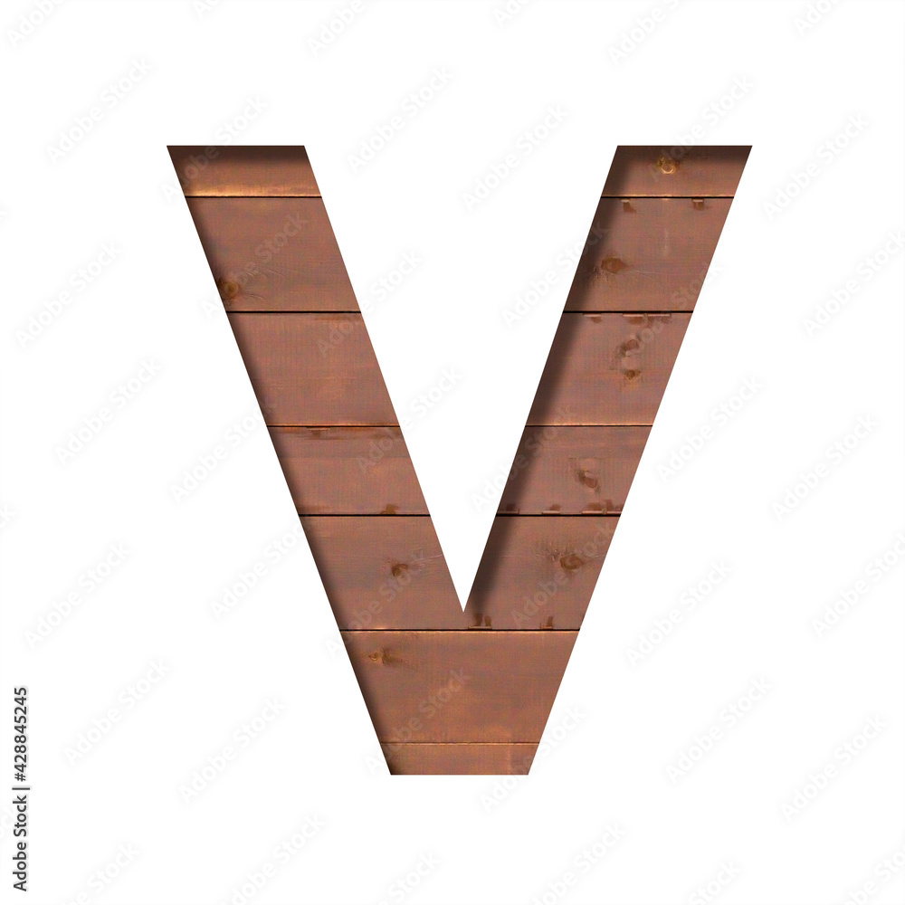 Font on texture of wooden boards. Letter V, cut out of paper on a ...