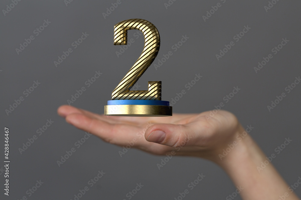 2nd two award in hand 3d Stock Photo | Adobe Stock