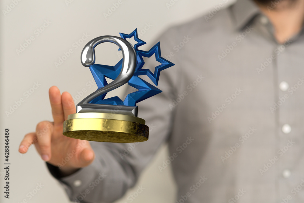 2nd two award in hand 3d Stock Photo | Adobe Stock
