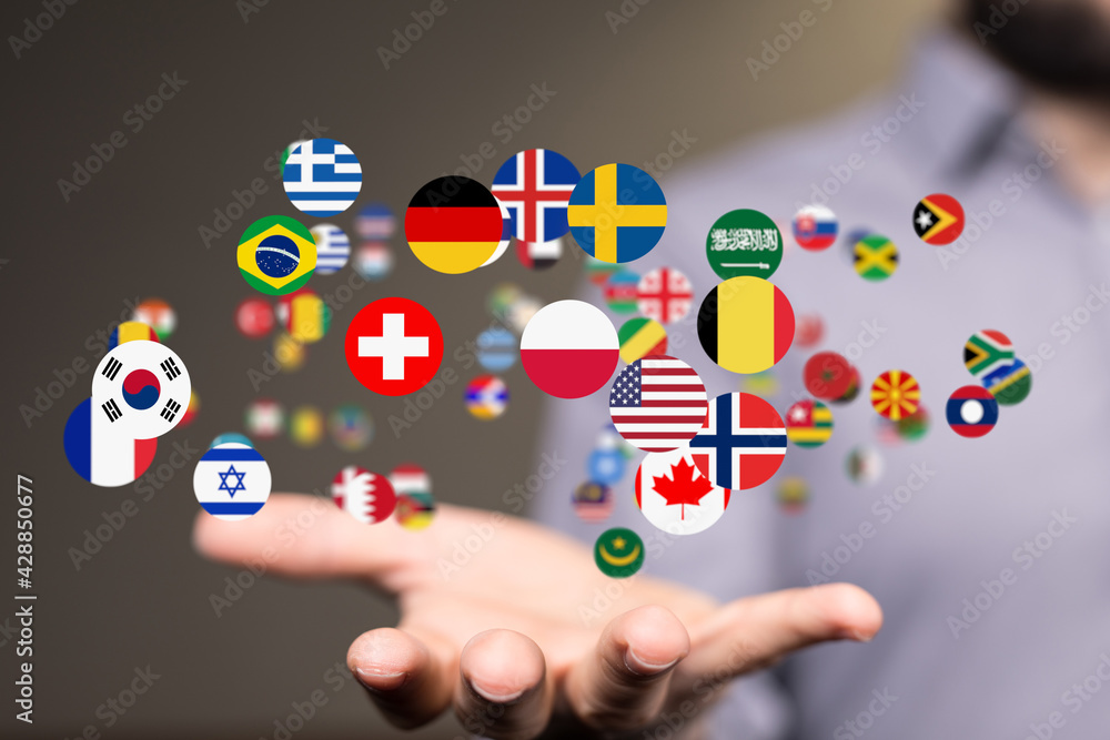 World map with all states and their flags,3d render. Stock Photo ...
