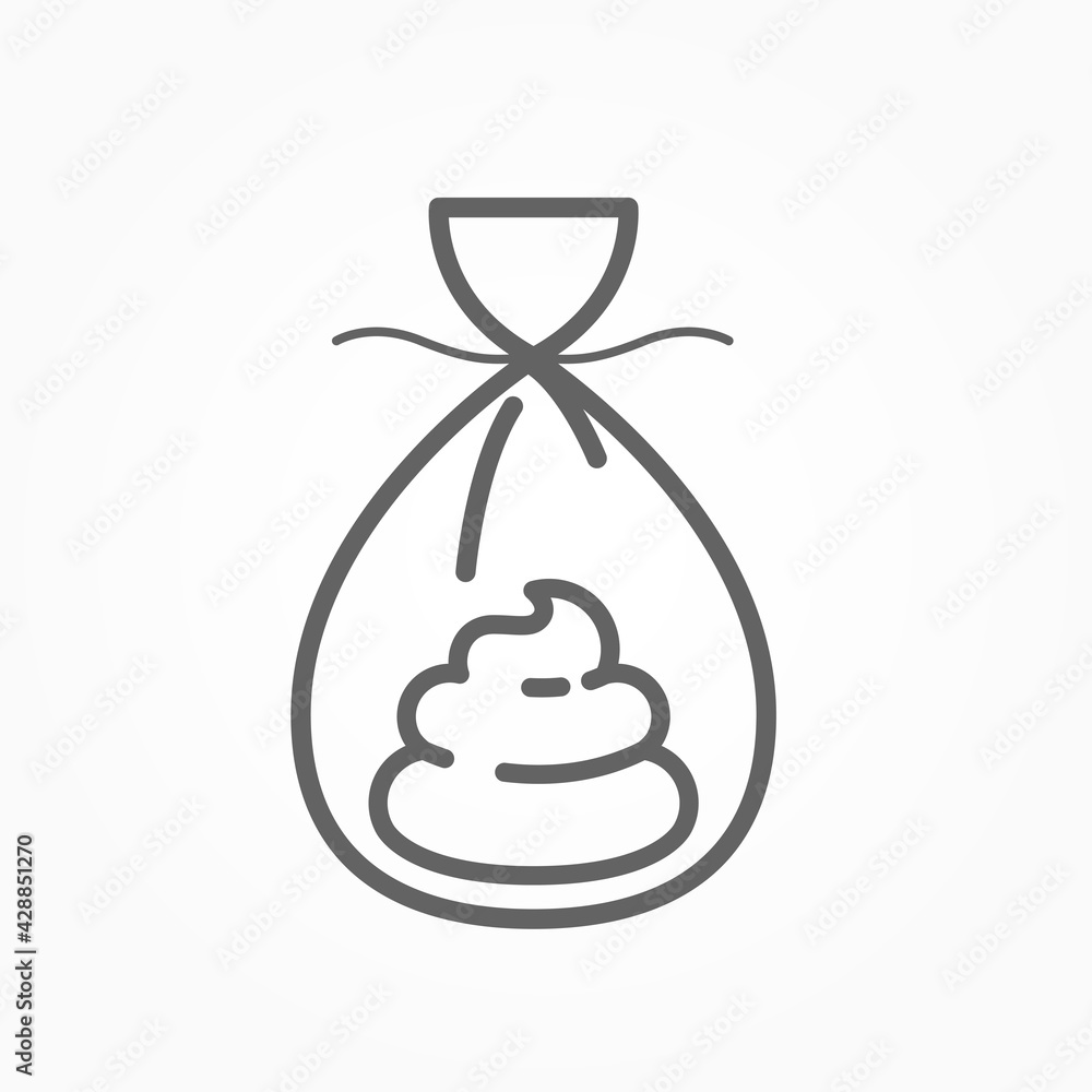 Excrements in plastic bag, poop clean up icon, stool test symbol, line ...