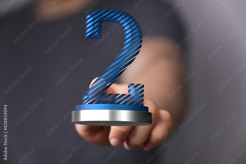 2nd two award in hand 3d Stock Photo | Adobe Stock
