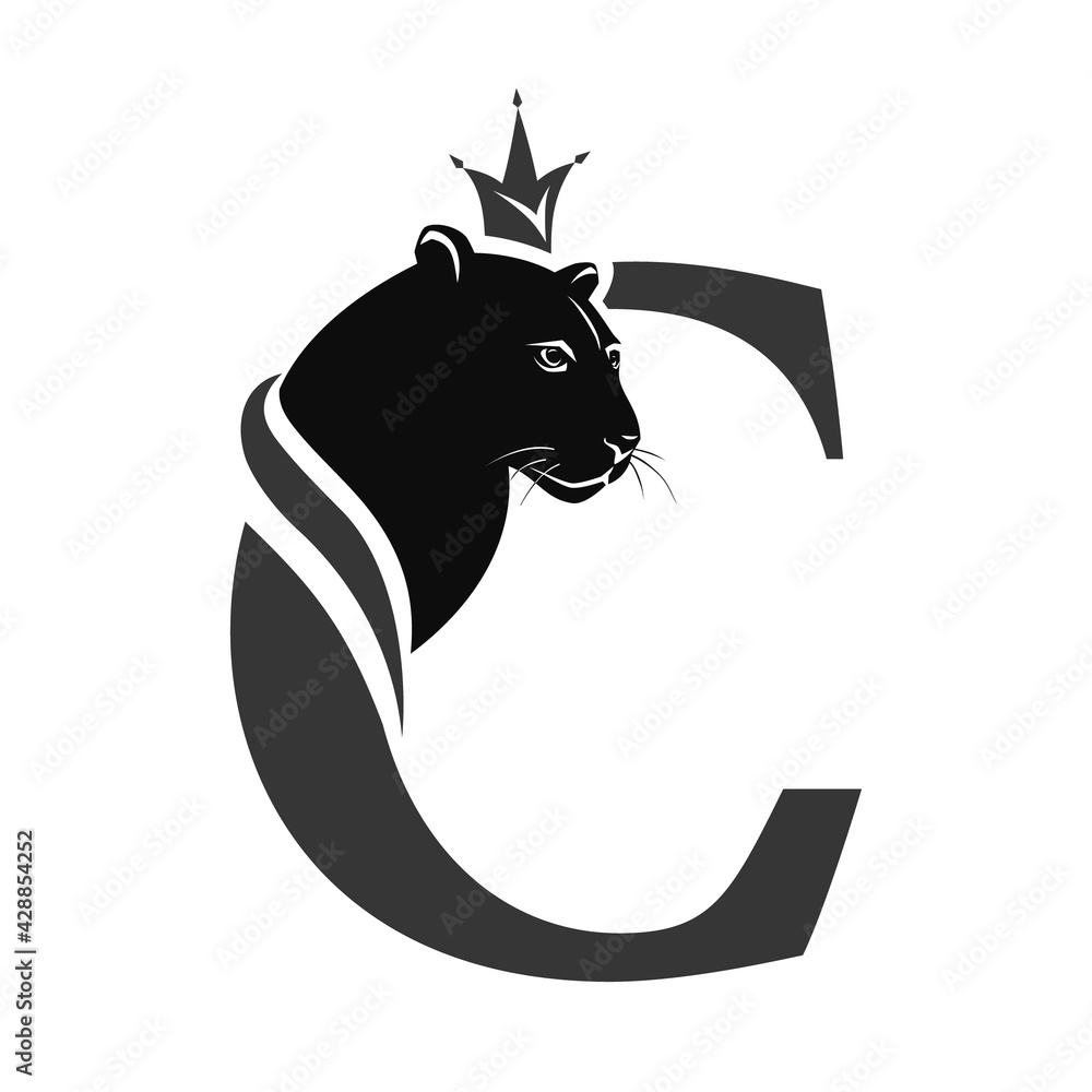 Capital Letter C with Black Panther. Royal Logo. Cougar Head Profile ...