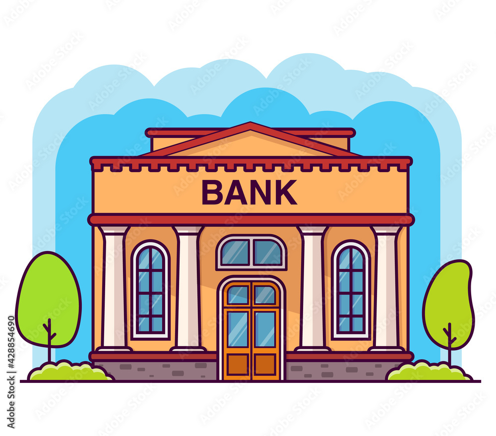 Bank building with columns. Flat cartoon style vector illustration ...