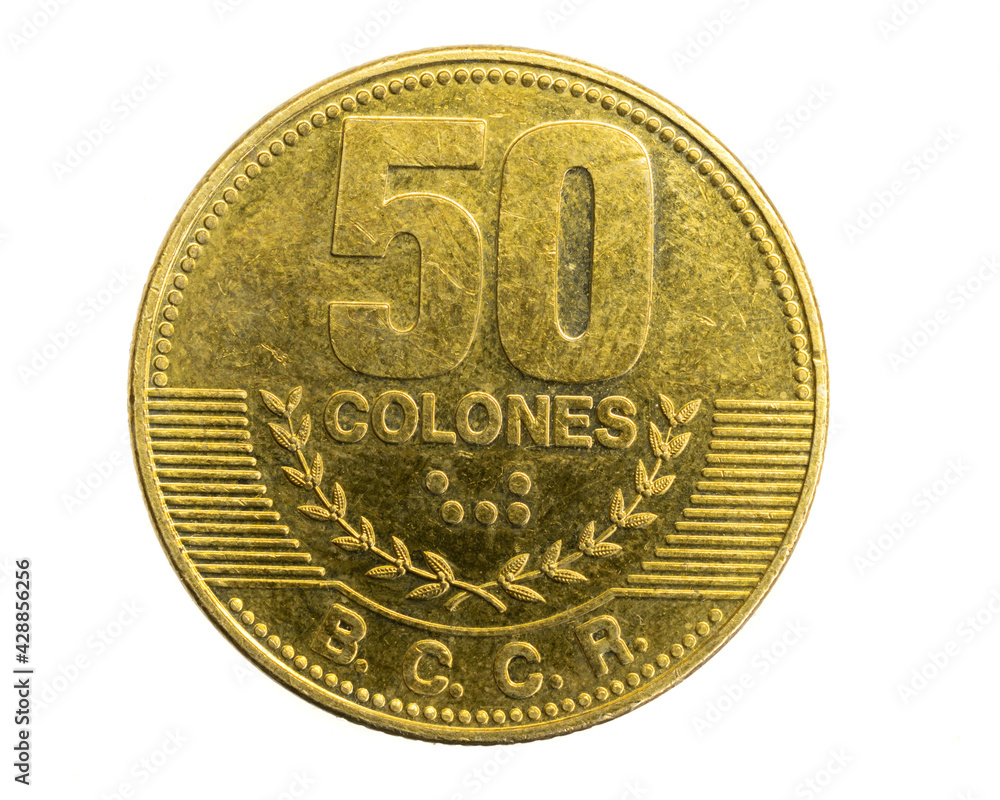 Costa Rica fifty colones coin on a white isolated background Stock ...