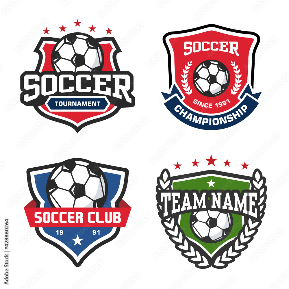 Set of Soccer club emblem. Football badge shield logo, soccer ball team ...