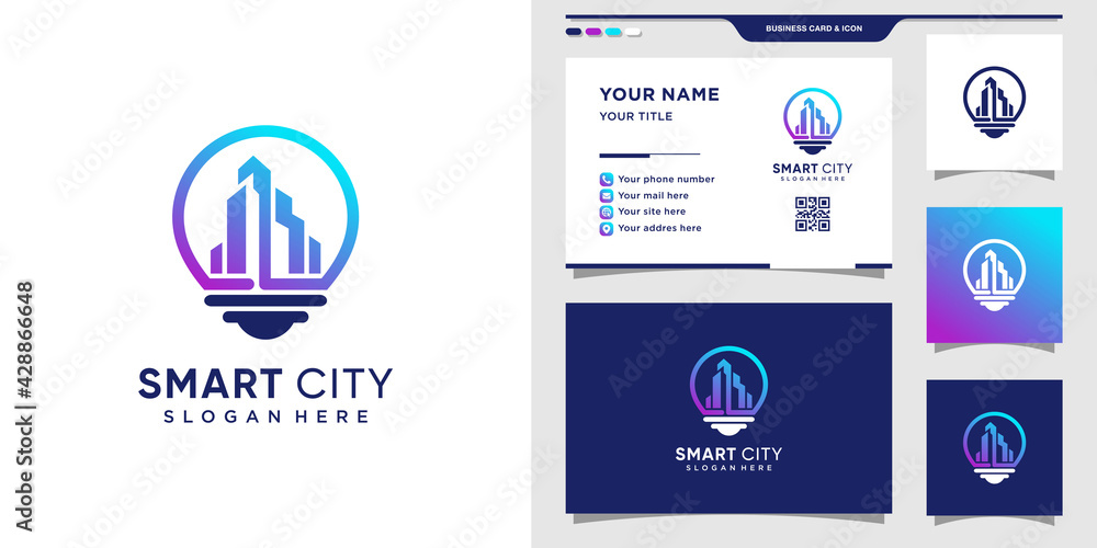 Building logo with bulb concept and business card design. Inspiration ...