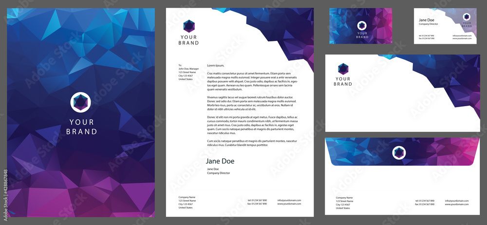 low poly style business card and letterhead design Stock Vector | Adobe ...