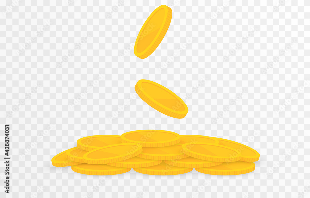 Vector gold coins fall from the sky. PNG money, png coins. Explosion of ...