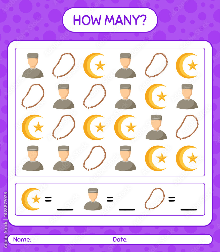 How many counting game with ramadan icon. worksheet for preschool kids ...