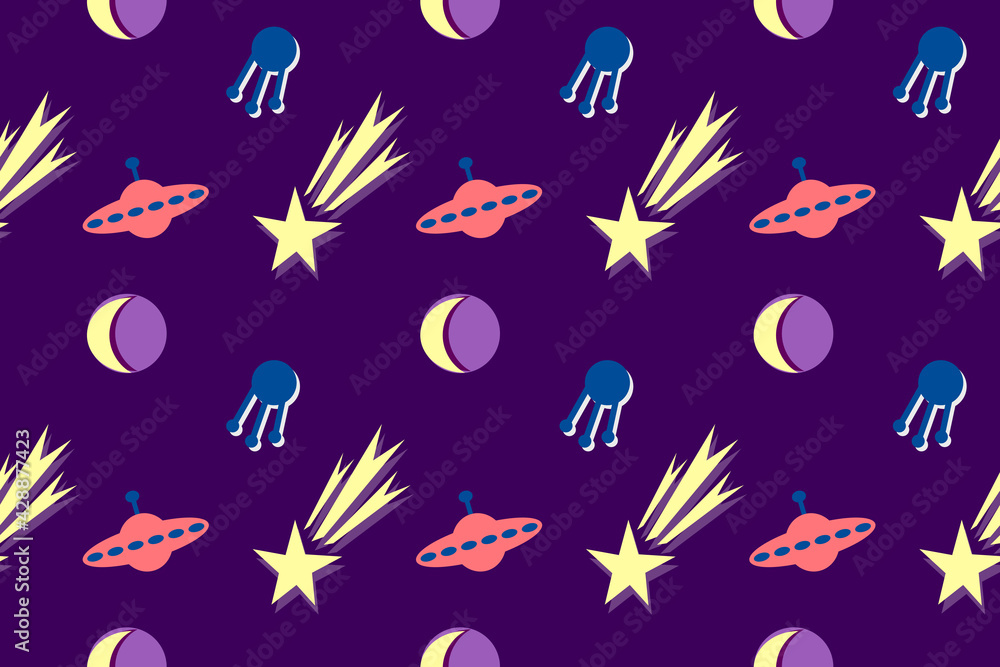 Seamless space background from moon with stars and satellite Stock ...