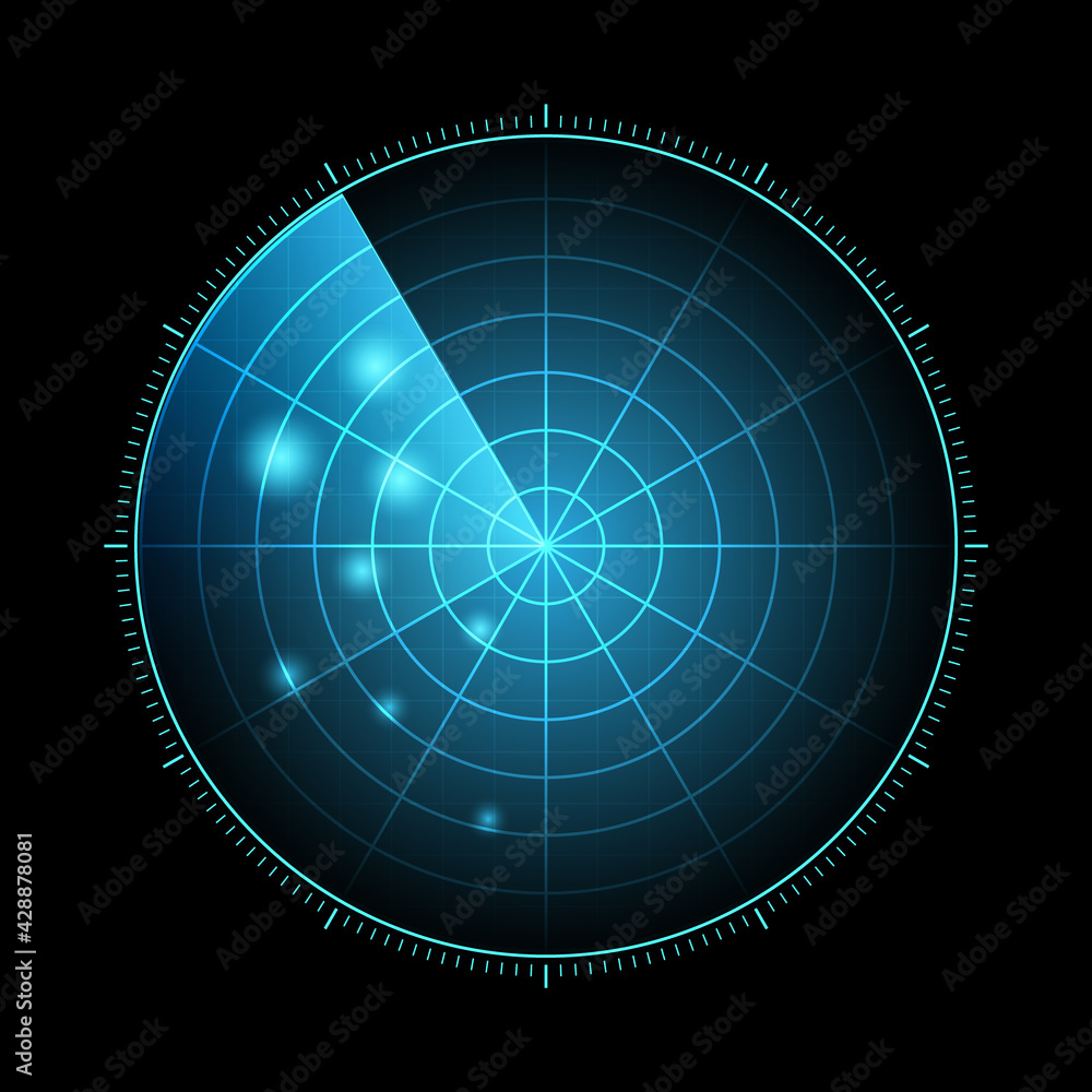 HUD radar with targets in action. Military search system, vector ...