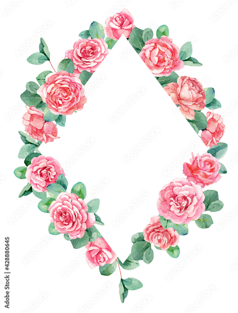 Blush pink roses border for wedding card, greeting, invitation, save ...