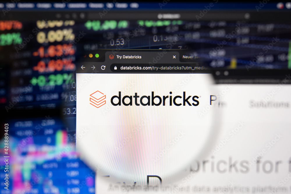 Databricks company logo on a website with blurry stock market ...