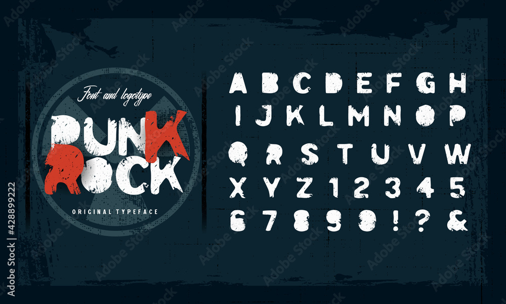 Grunge scratch type font, vintage typography. Punk style textured font ...