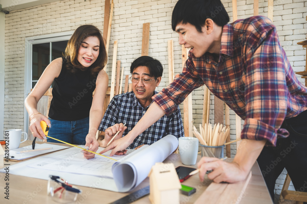 man person professional carpenter team work in construction with wood ...