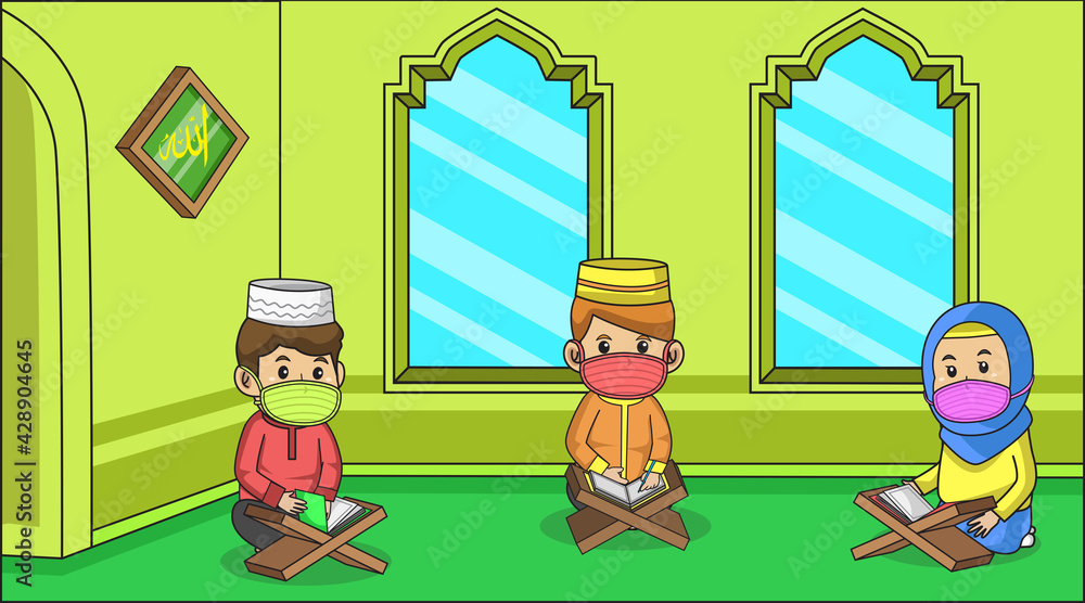 During the corona virus pandemic,muslim inside mosque ,in ramadan month ...