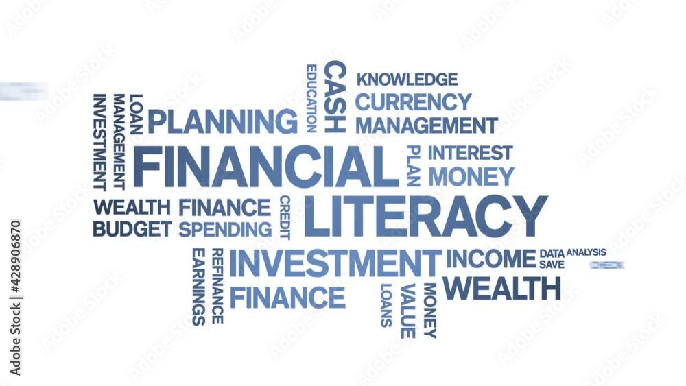 4k Financial Literacy Animated Tag Word Cloud;Text Design Animation ...