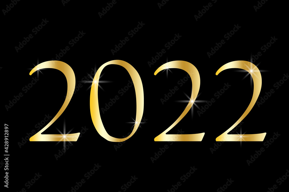 2022 number design template. 2022 gold black background. Luxury cover ...