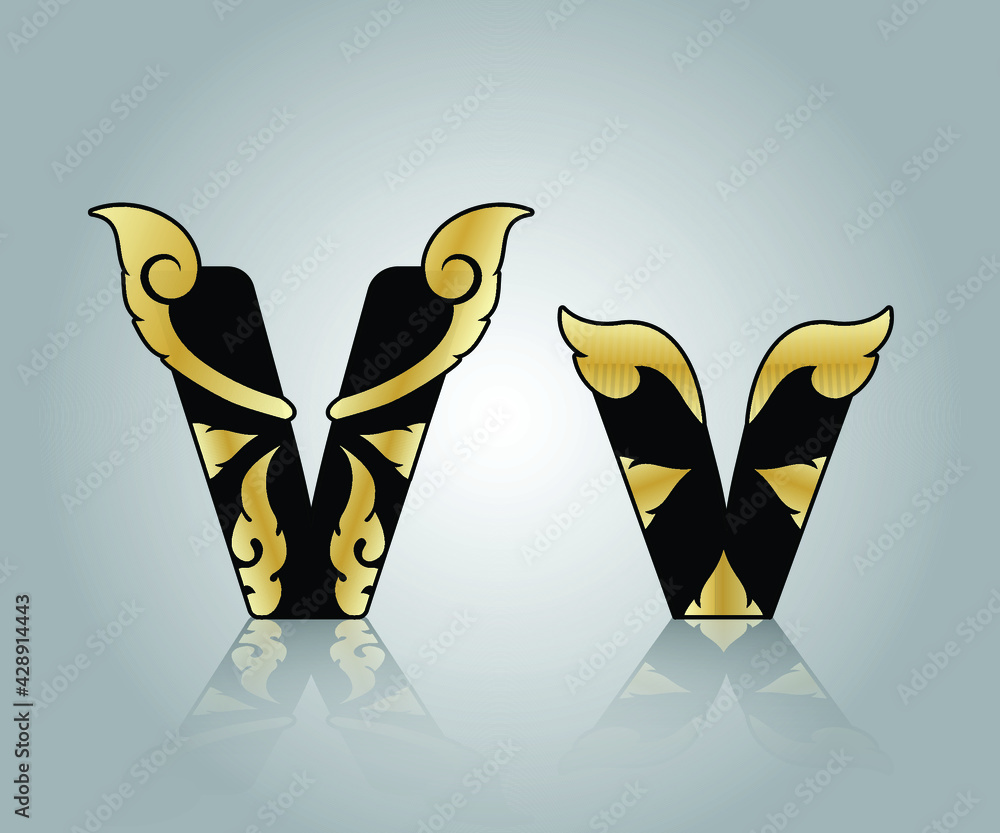 Alphabet Letter V with Abstract Line Laos, Art Font designed for ...