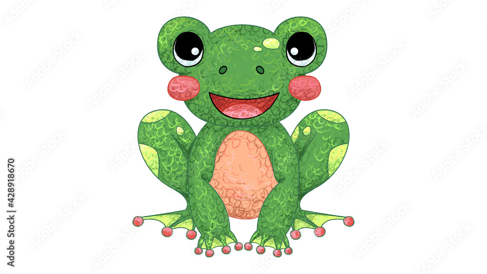 Cartoon Frog Drawing. cute animal oil pastel drawing crayon doodle for ...