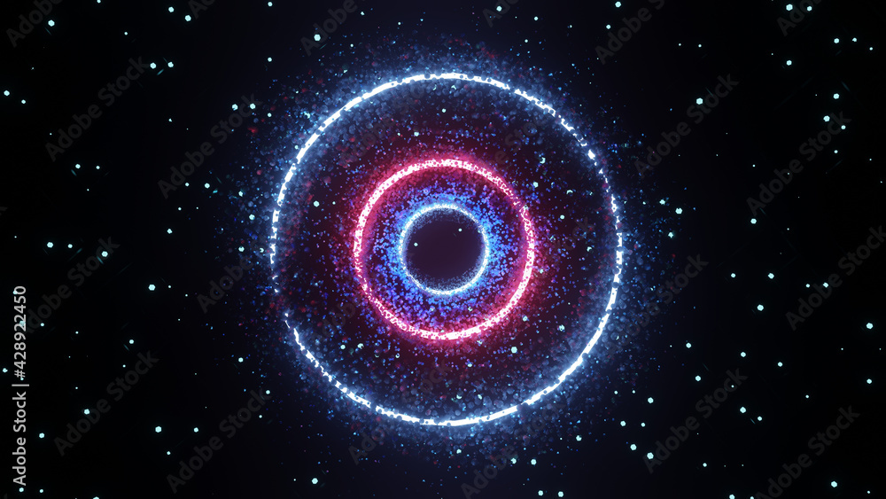3D illustration graphics of abstract sci-fi neon circular structures ...