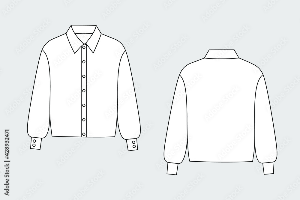 Female blouse vector template isolated on a grey background. Front and ...