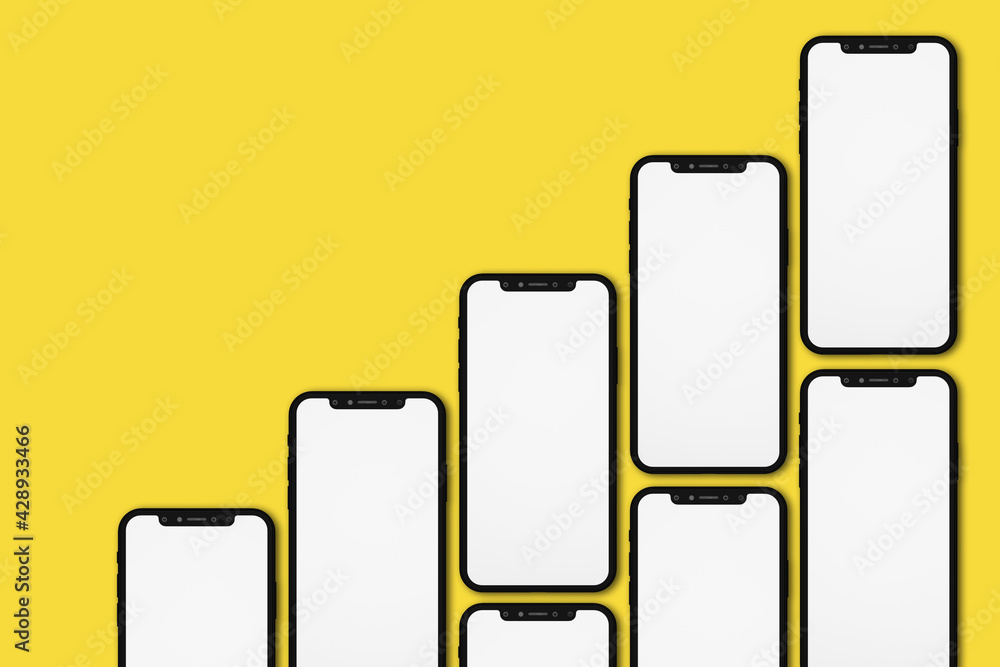 multi screen smart phone display mockup with blank white screen and ...
